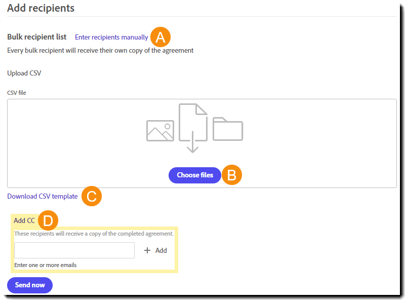 Generate multiple agreements in bulk using a CSV form